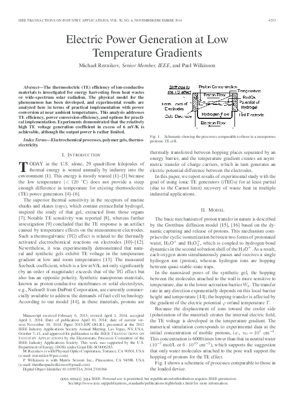 (PDF) The electric power generation at low temperature gradients ...