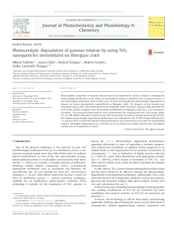(PDF) Photocatalytic degradation of gaseous toluene by using TiO2 nanoparticles immobilized on ...