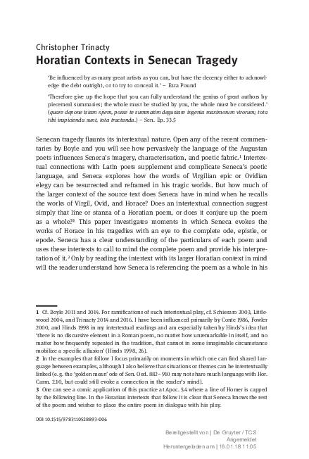 (PDF) Horatian Contexts in Senecan Tragedy | Christopher Trinacty ...
