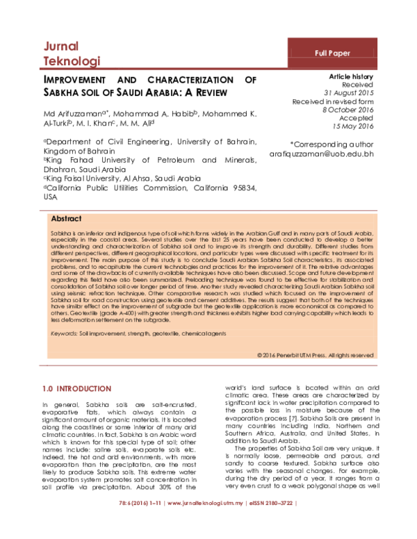 (PDF) IMPROVEMENT AND CHARACTERIZATION OF SABKHA SOIL - A REVIEW.pdf