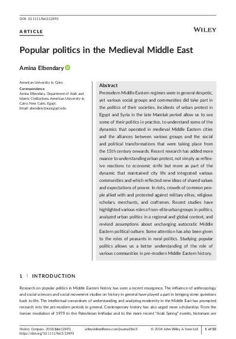 (PDF) Popular politics in the Medieval Middle East | Amina Elbendary ...