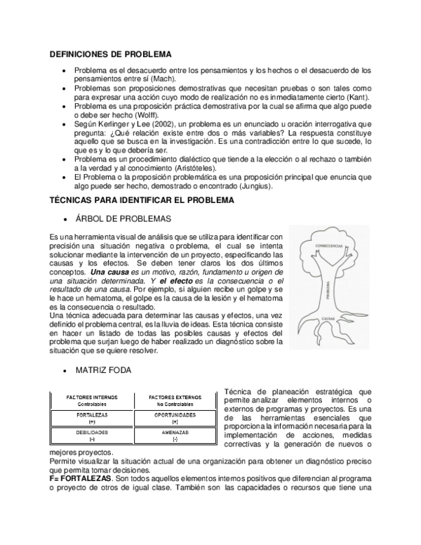 (DOC) DEFINICIONES DE PROBLEMA Y TECNICA PARA IDENTIFICAR EL PROBLEMA