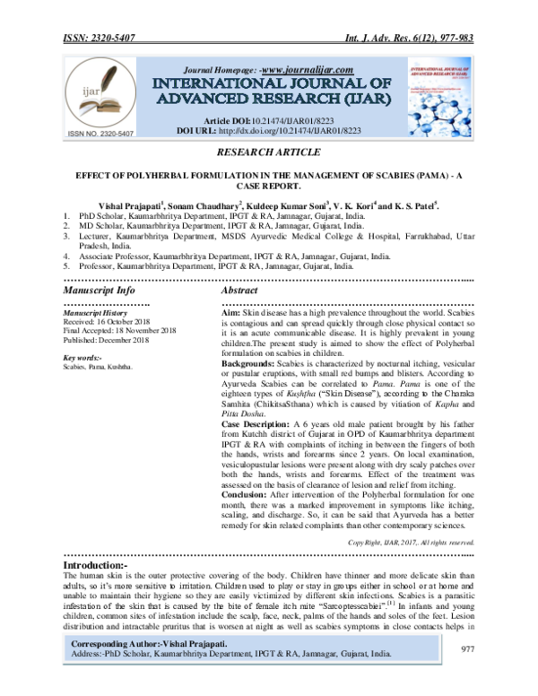 (PDF) EFFECT OF POLYHERBAL FORMULATION IN THE MANAGEMENT OF SCABIES ...