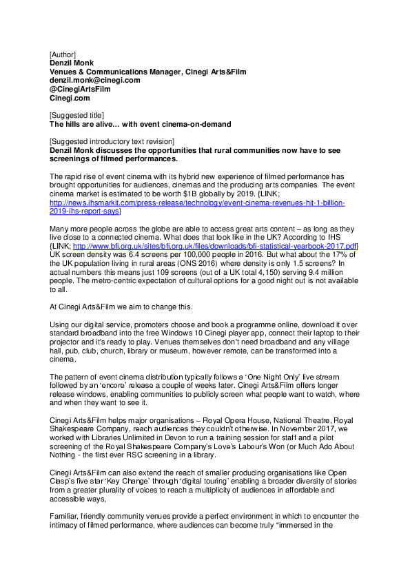 (PDF) The hills are alive… with event cinema | Denzil Monk - Academia.edu
