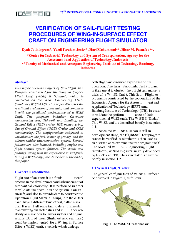(PDF) VERIFICATION OF SAIL-FLIGHT TESTING PROCEDURES OF WING-IN-SURFACE ...