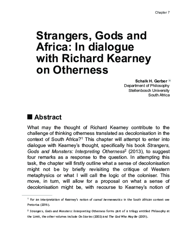 (PDF) Strangers, Gods and Africa: In dialogue with Richard Kearney on ...