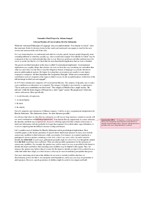 (DOC) Gricean Maxims of Conversation: Brevity Submaxim | Aidana Smagul ...