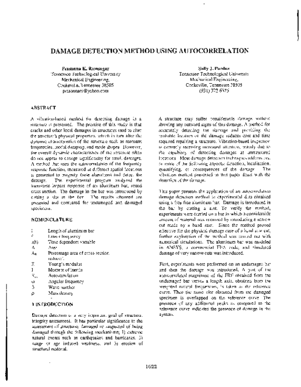 (PDF) Damage detection method using autocorrelation