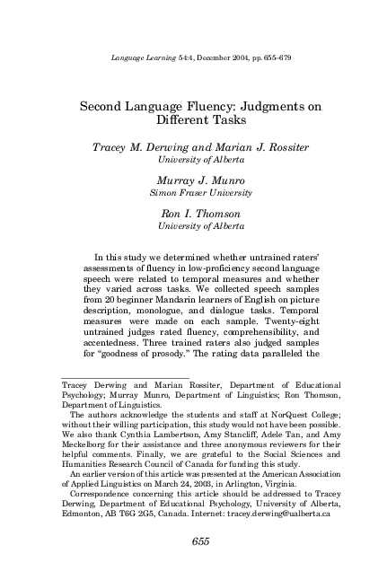 (PDF) Second Language Fluency: Judgments on Different Tasks