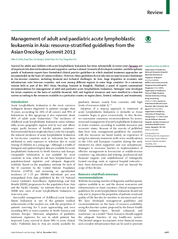 (PDF) Management of adult and paediatric ALL in Asia guidelines from ...