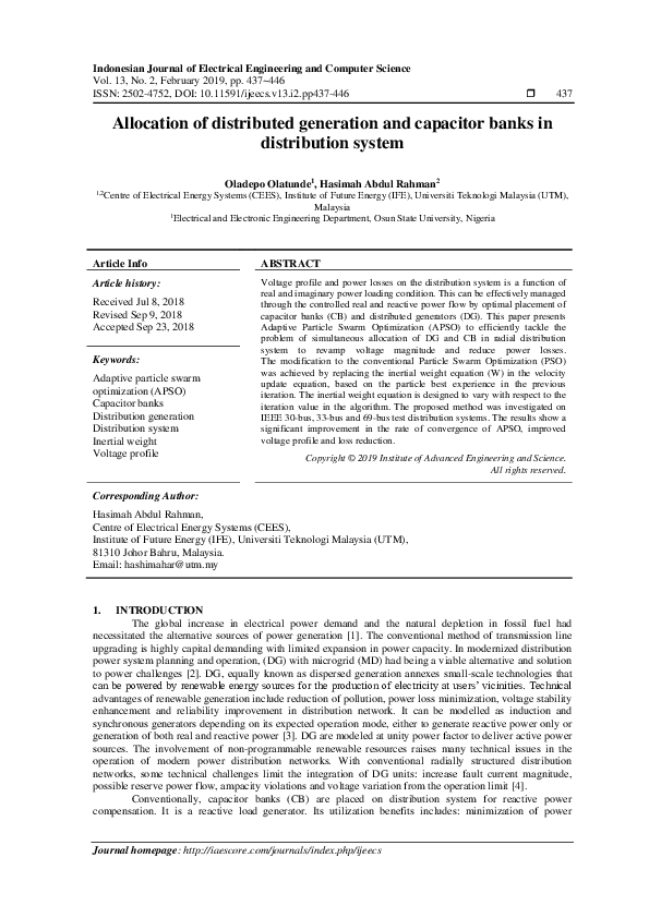 (PDF) Allocation of distributed generation and capacitor banks in distribution system