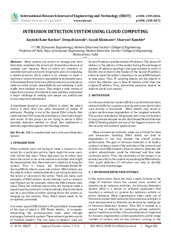(PDF) IRJET-Intrusion Detection System using Cloud Computing
