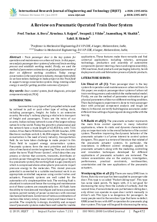 (PDF) IRJET-A Review on Pneumatic Operated Train Door System