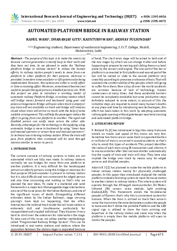 (PDF) IRJET-Automated Platform Bridge in Railway Station