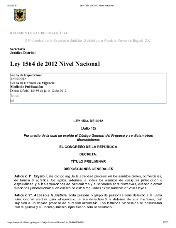 (PDF) Ley 1564 de | Oscar Cormane - Academia.edu