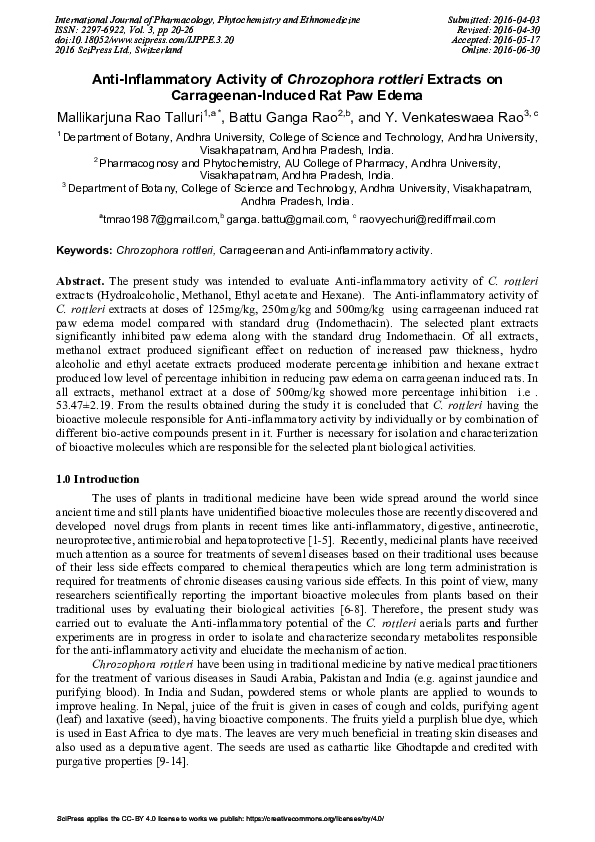 (PDF) Anti-Inflammatory Activity of Chrozophora rottleri Extracts on ...