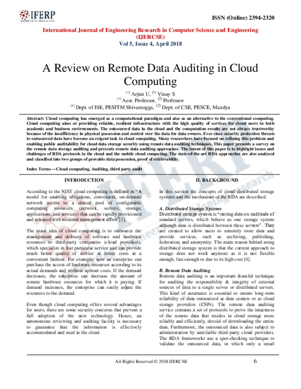 (PDF) A Review on Remote Data Auditing in Cloud Computing
