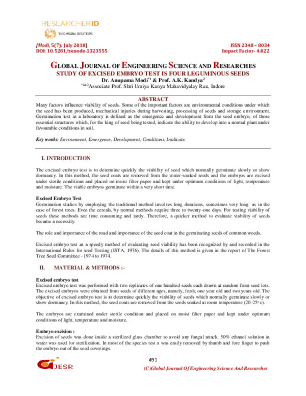 (DOC) Study of Excised embryo test is four Leguminous Seeds