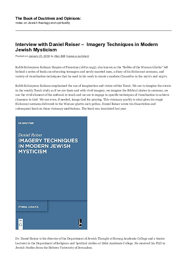 (PDF) Interview with Daniel Reiser – Imagery Techniques in Modern ...