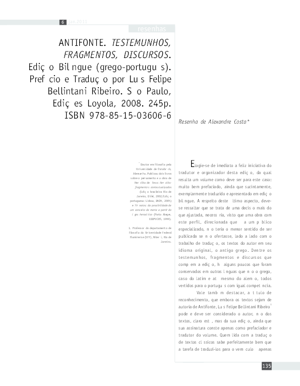 (PDF) Antifonte. Testemunhos, Fragmentos, Discursos (Resenha)