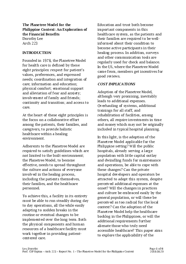 (PDF) The Planetree Model in the Philippine Setting
