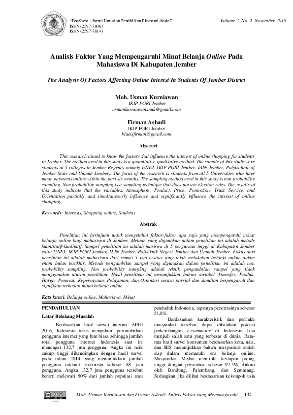 (PDF) Analisis Faktor Yang Mempengaruhi Minat Belanja Online Pada Mahasiswa Di Kabupaten Jember