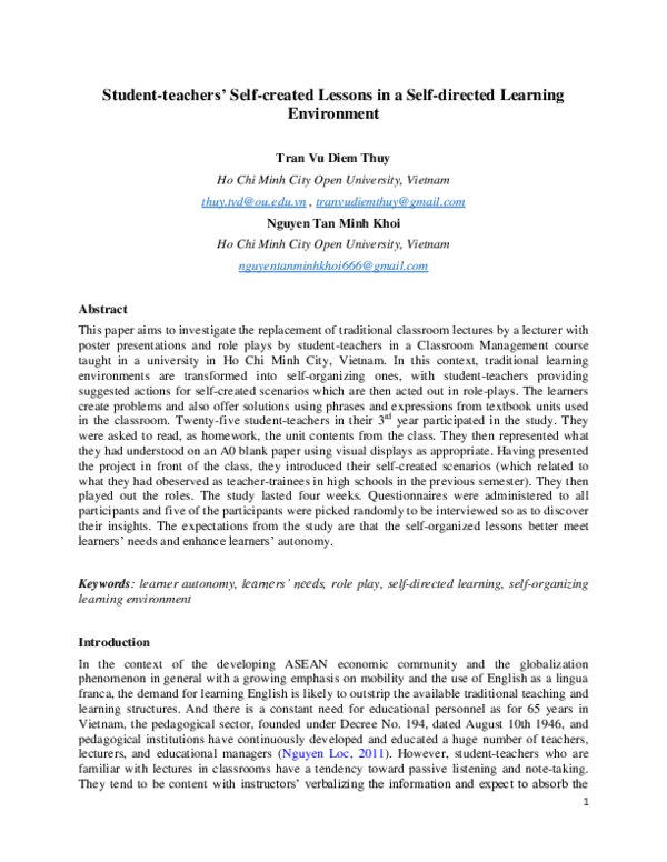 (PDF) Student-teachers’ Self-created Lessons in a Self-directed Learning Environment