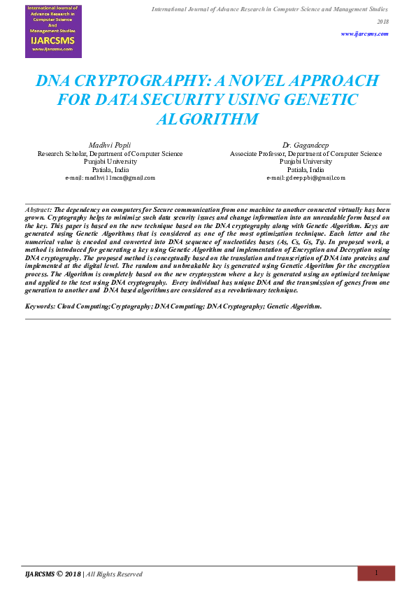 Pdf Dna Cryptography Genetic Pdf