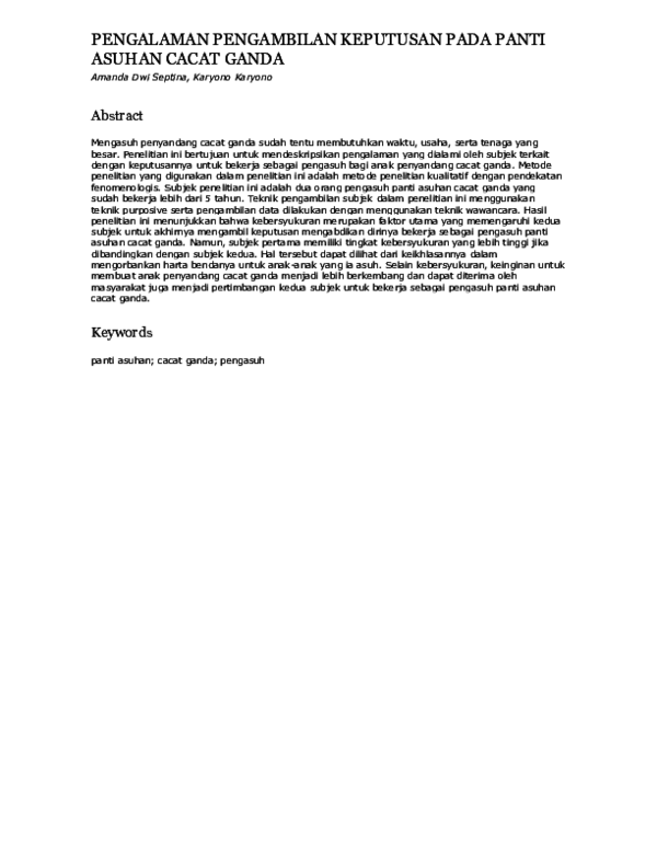 (DOC) PENGALAMAN PENGAMBILAN KEPUTUSAN PADA PANTI ASUHAN CACAT GANDA ...