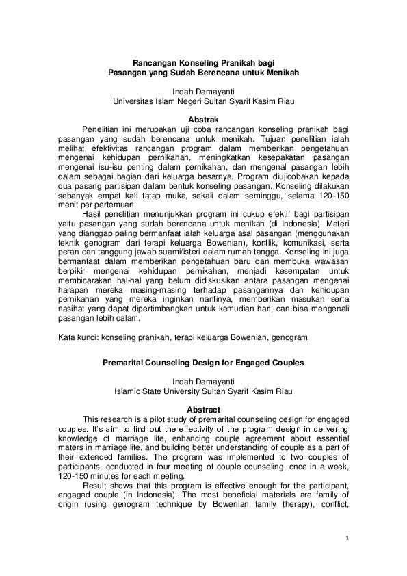 (PDF) Rancangan Konseling Pranikah bagi Pasangan yang Sudah Berencana untuk Menikah