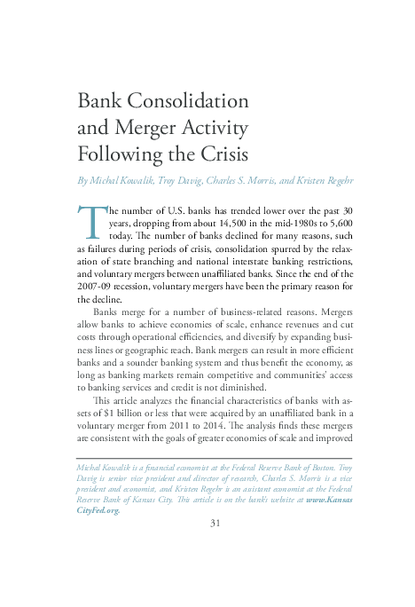 (PDF) Bank Consolidation and Merges Activity