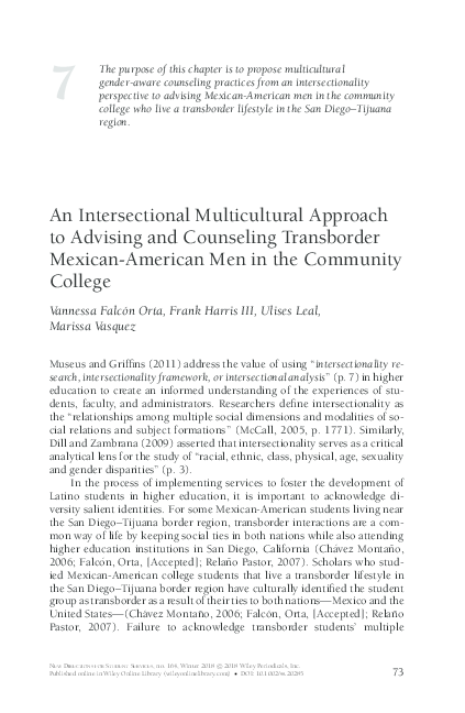 (PDF) An Intersectional Multicultural Approach to Advising and Counseling Transborder Mexican ...