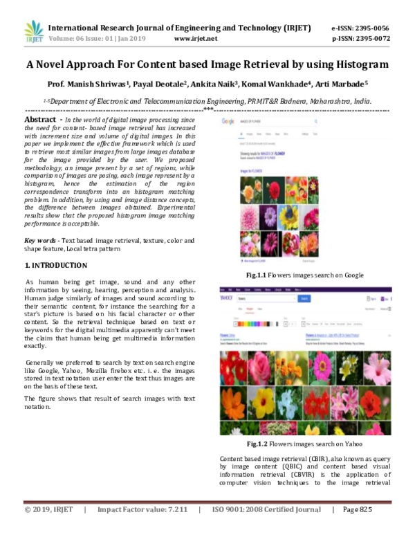 (PDF) IRJET-A Novel Approach for Content based Image Retrieval by using Histogram