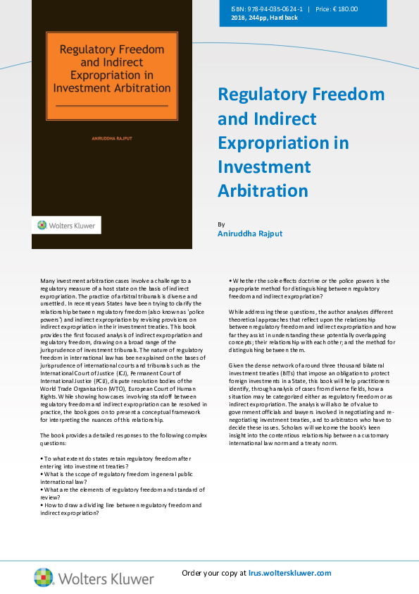 (PDF) Regulatory Freedom and Indirect Expropriation in Investment ...