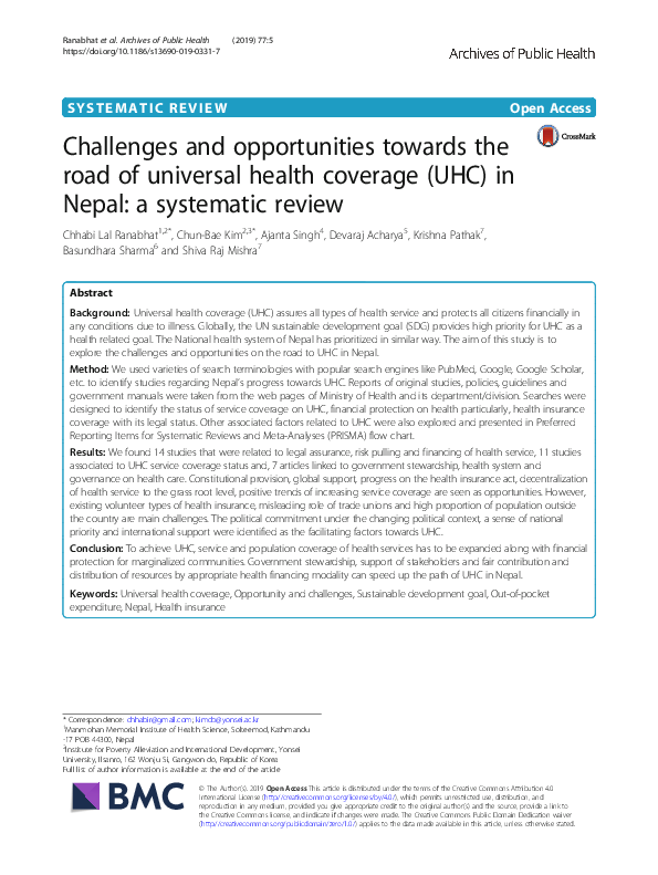 (PDF) Challenges and opportunities towards the road of universal health ...