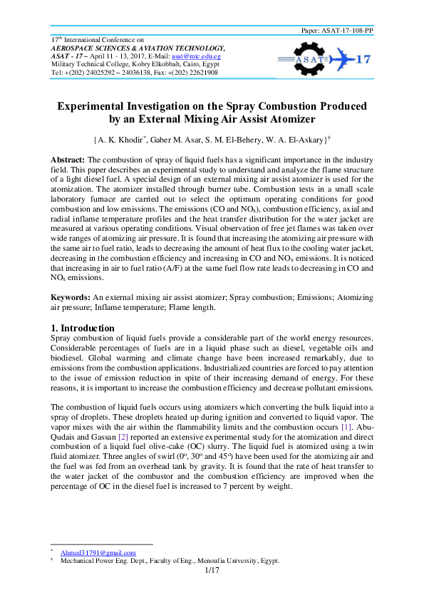 (PDF) Spray Combustion with Air Assist Atomizer
