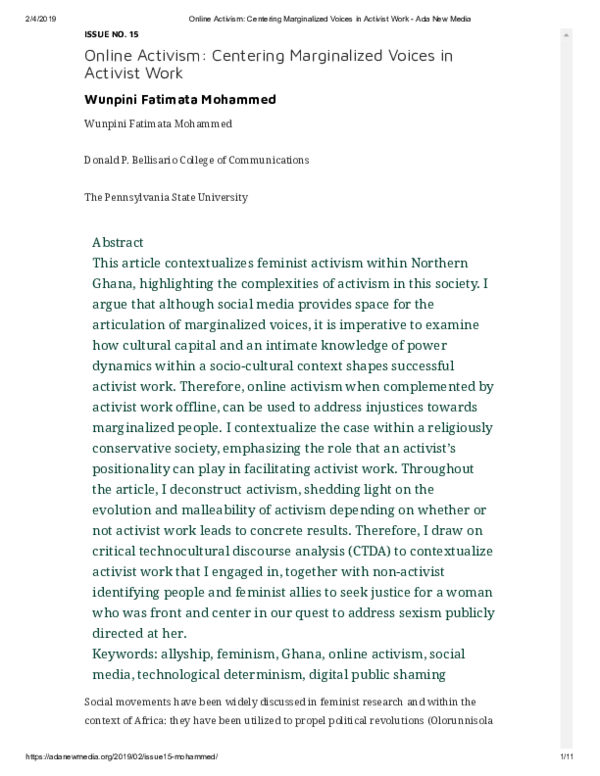 (PDF) Online Activism: Centering Marginalized Voices in Activist Work