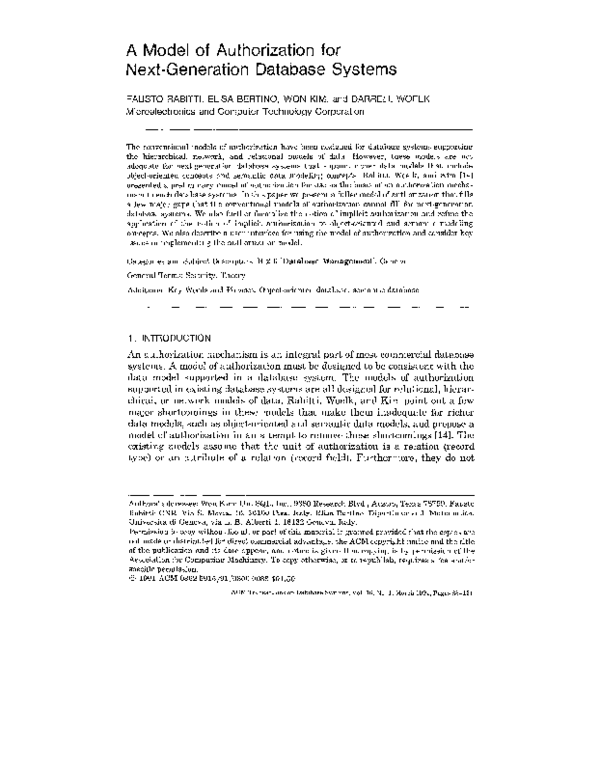 (PDF) A model of authorization for next-generation database systems