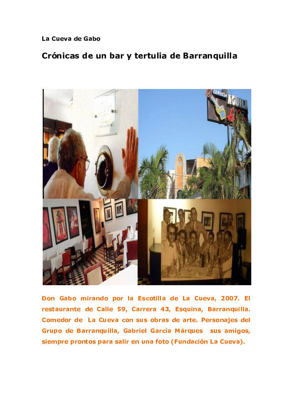 (PDF) La Cueva de Gabo. Crónicas de un bar y tertulia de Barranquilla