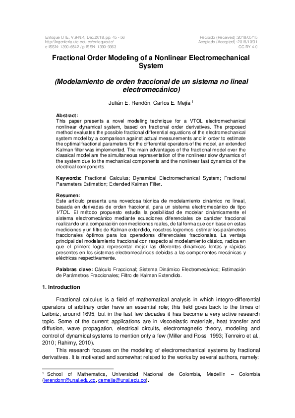 (PDF) Fractional order modeling of a nonlinear electromechanical system