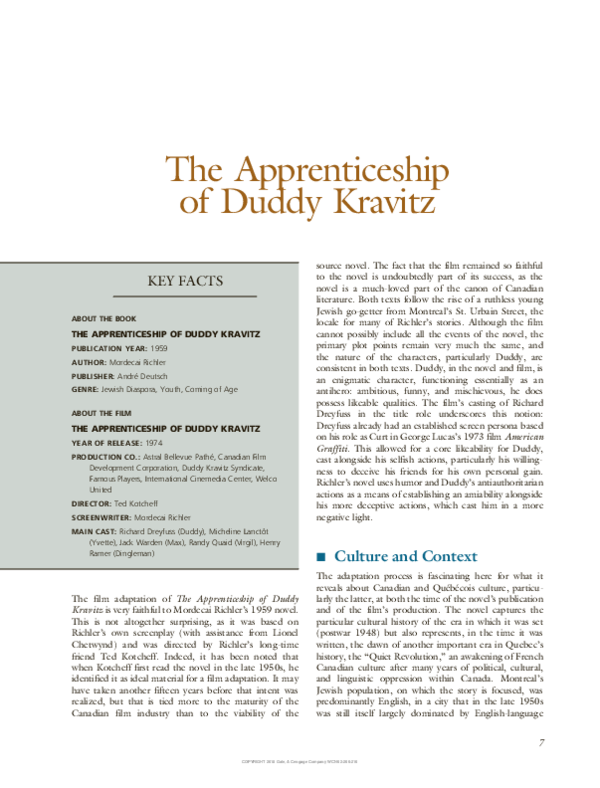 (PDF) The Apprenticeship of Duddy Kravitz