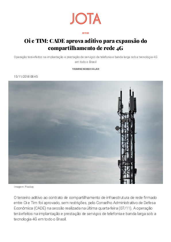 (PDF) Oi e TIM: CADE aprova aditivo para expansão do compartilhamento ...