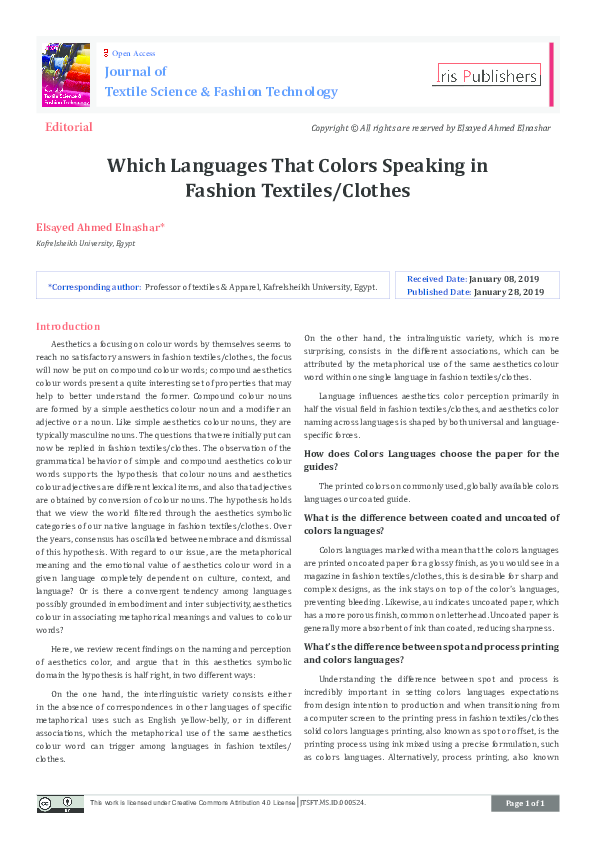 (PDF) Which Languages That Colors Speaking in Fashion Textiles/Clothes