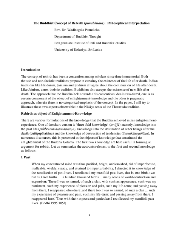 (DOC) The Buddhist Concept of Rebirth (punabbhava): Philosophical ...