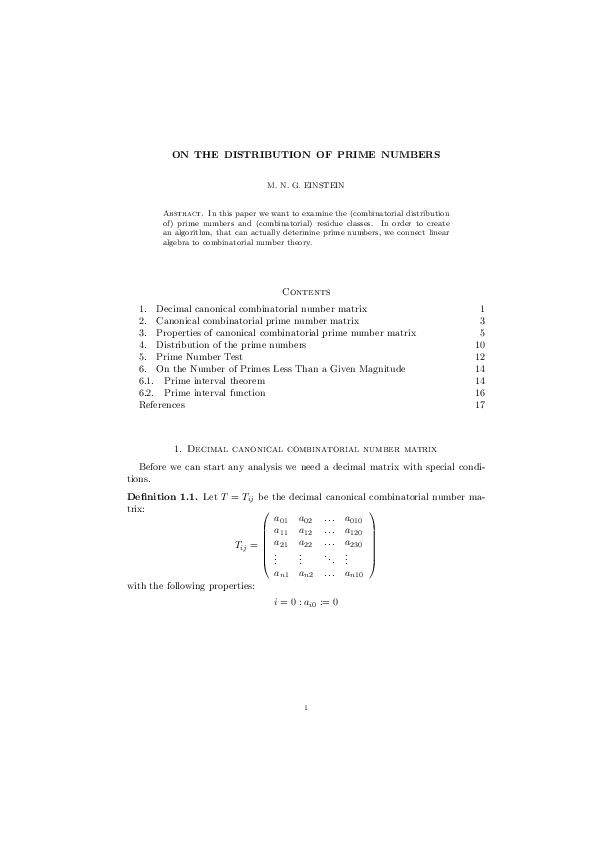 (PDF) On the distribution of prime numbers