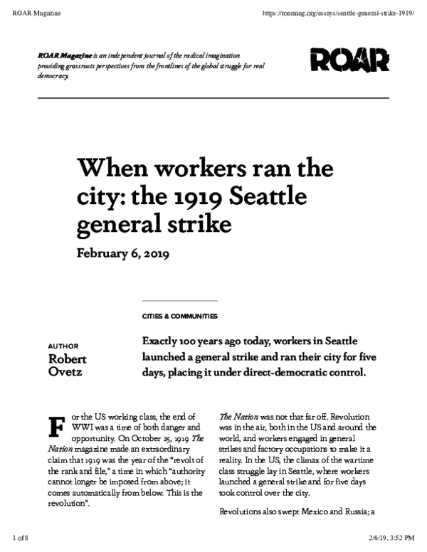 (PDF) When Workers Ran the City: The 1919 Seattle General Strike