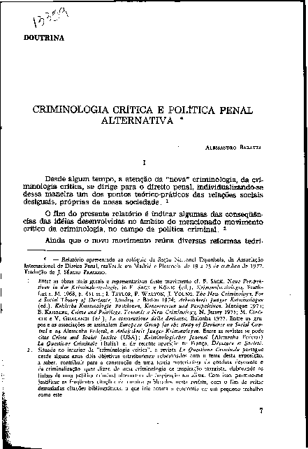 (PDF) (1976) Alessandro Baratta - Criminologia crítica e política ...