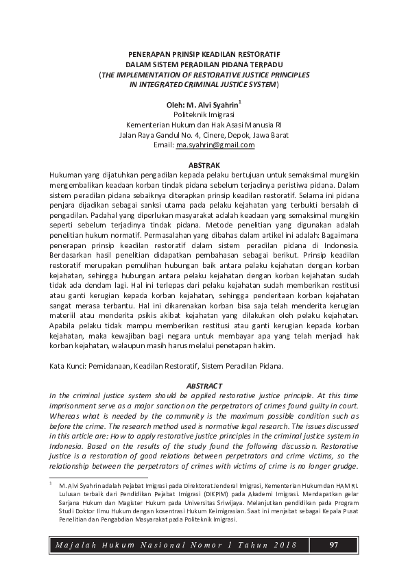 (PDF) Penerapan Prinsip Keadilan Restoratif dalam Sistem Peradilan Pidana Terpadu