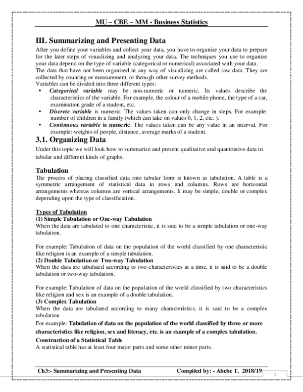 Pdf Ch 3 Summarizing And Presenting Data Converted Pdf