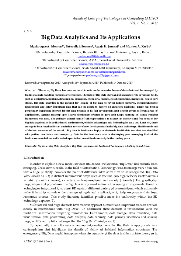 (PDF) Big Data Analytics and Its Applications